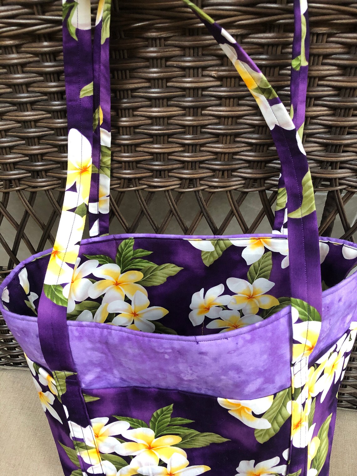 Hawaii Floral Print Lined Beach Tote Bag With Cosmetic Bag | Etsy