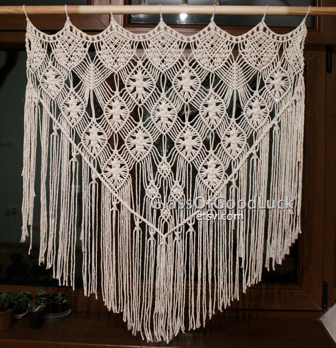 Macrame Curtain. Large Macrame,,,ecru Cotton Rope. Macrame Wall Art ...