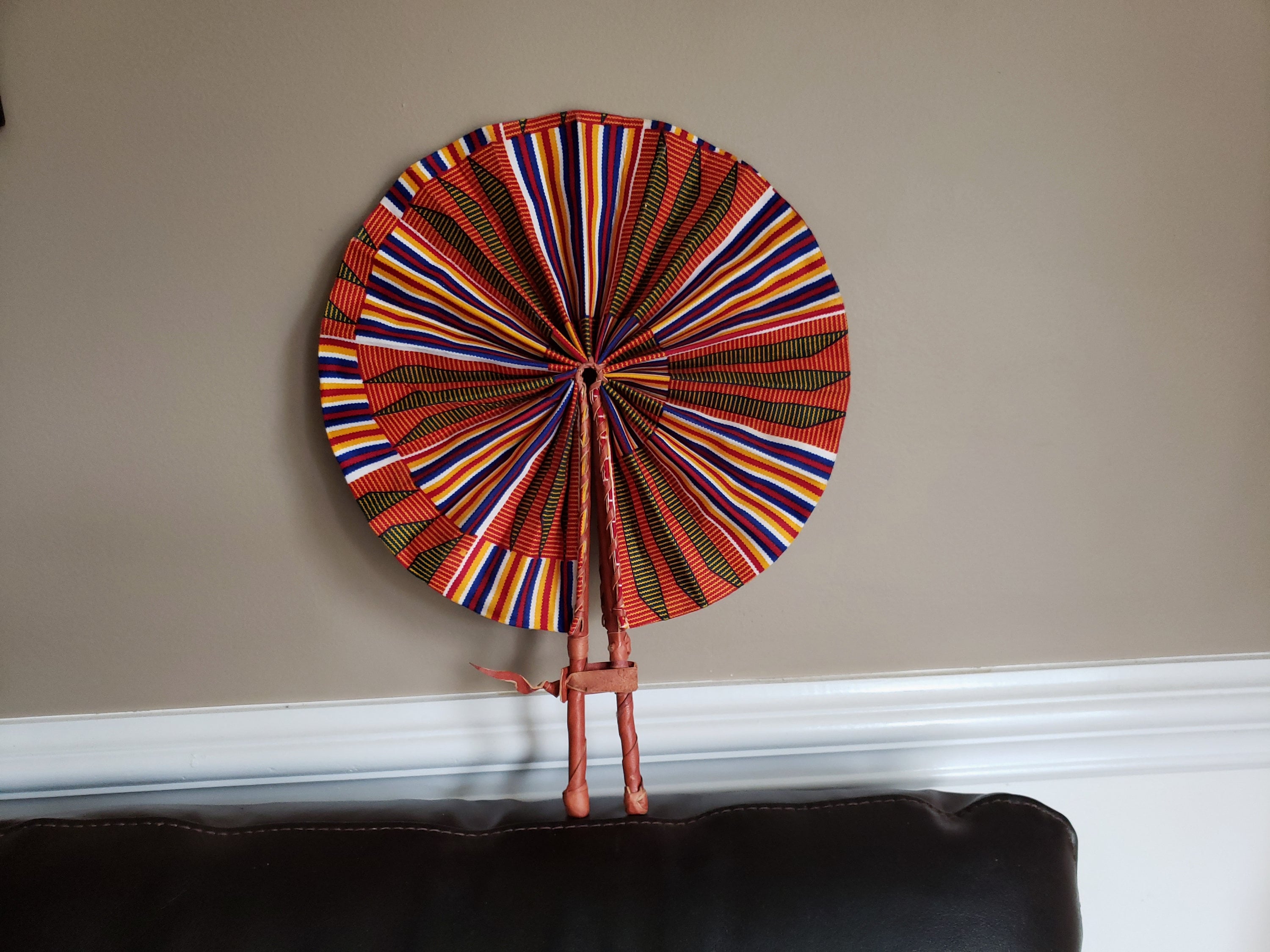 Kente Fabric Folding Fan Round Windmill Style with Leather Trim - Etsy ...