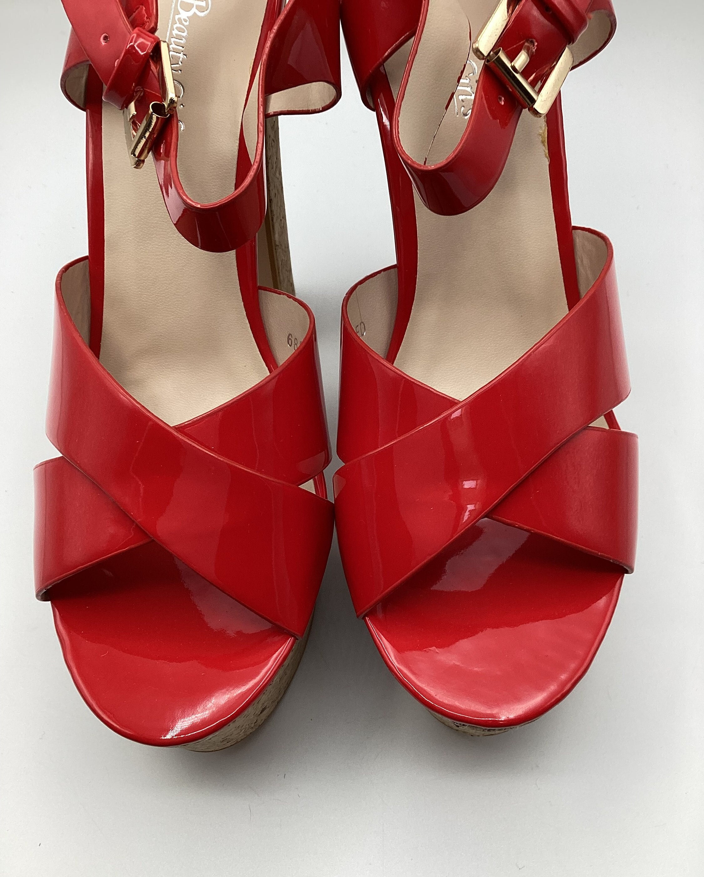 Womens Ladies Red Patent High Heel Strappy Shoes Sandals Size UK 7 New ...