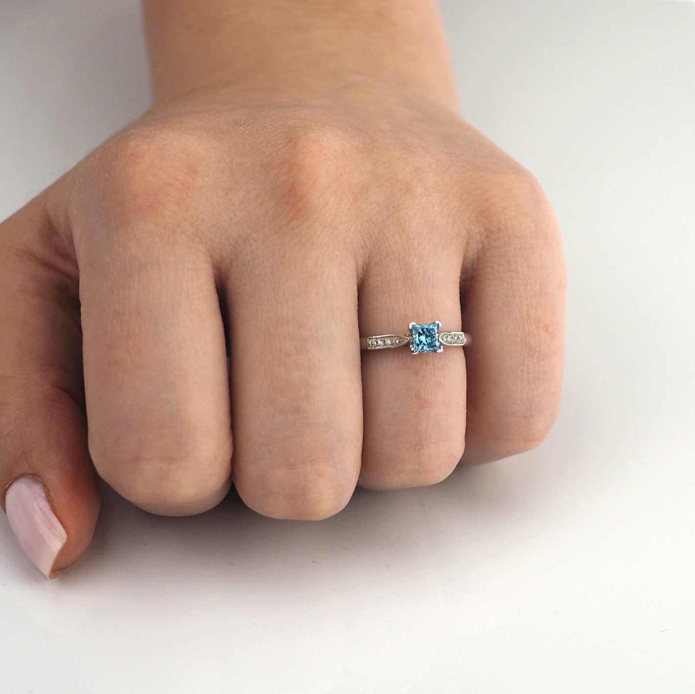 Princess Blue Diamond Ring, Diamond Engagement Ring, Blue Diamond Ring ...