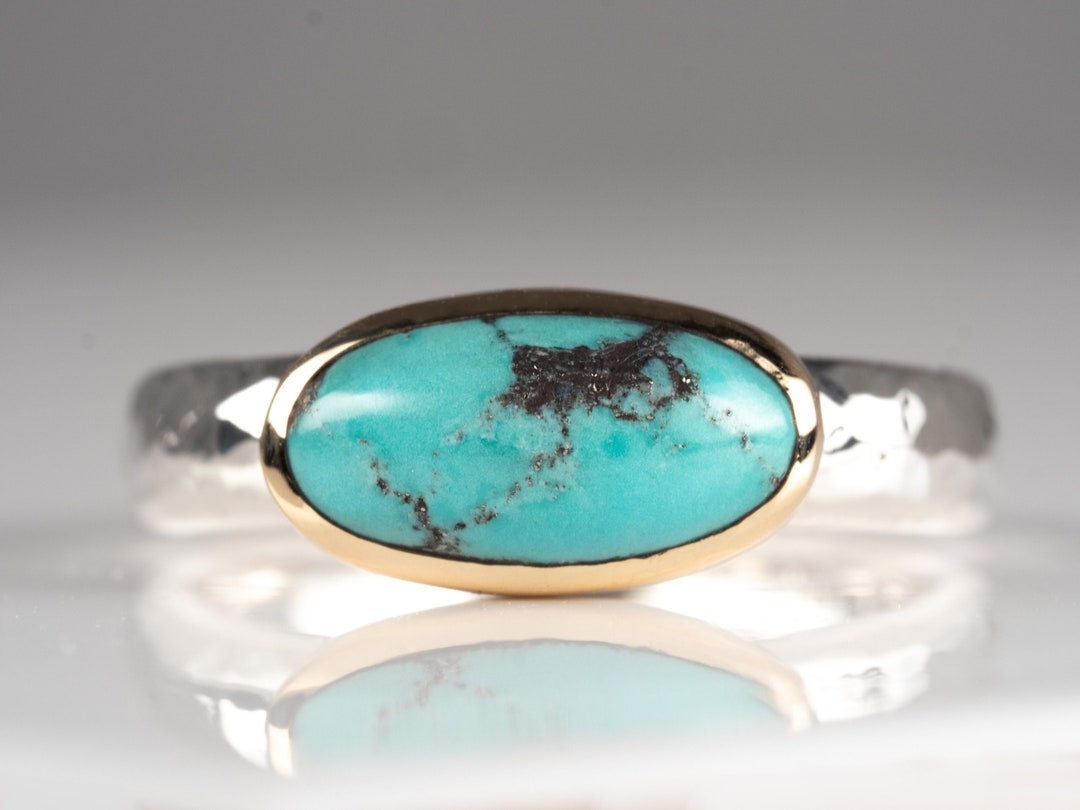 Turquoise Silver Ring, Turquoise Silver Stack Ring, Silver & 14K Gold ...