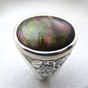 Art Nouveau Engraved Silver Ring, Black Silver Engravings, Rutilated ...