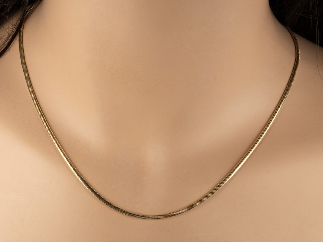18K Solid Gold Chain Necklace, Classic Flat Oval Snake Link Chain, 18K ...