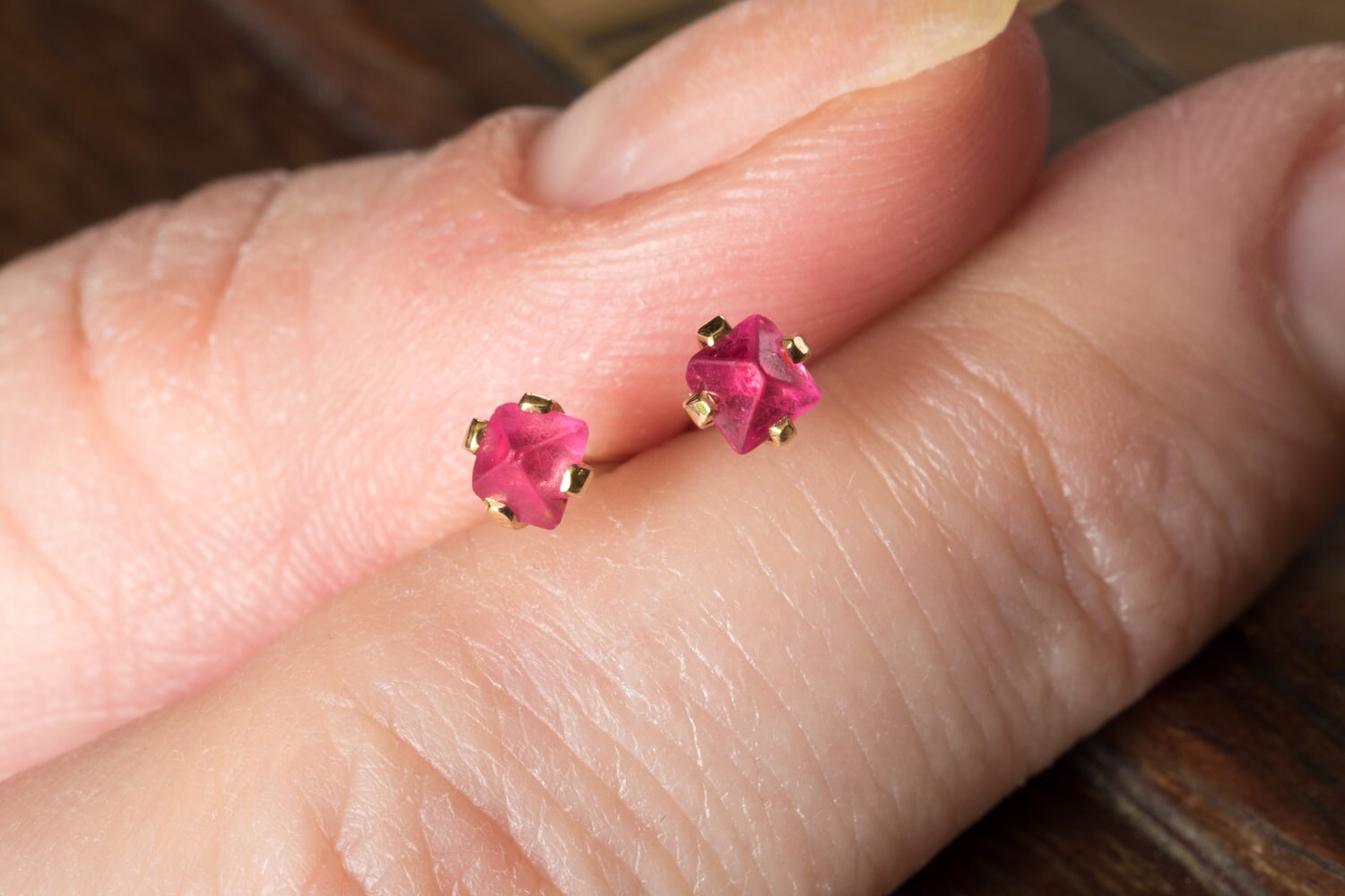 Spinel Crystal Studs Pink Red Spinel Earring Red Stud | Etsy