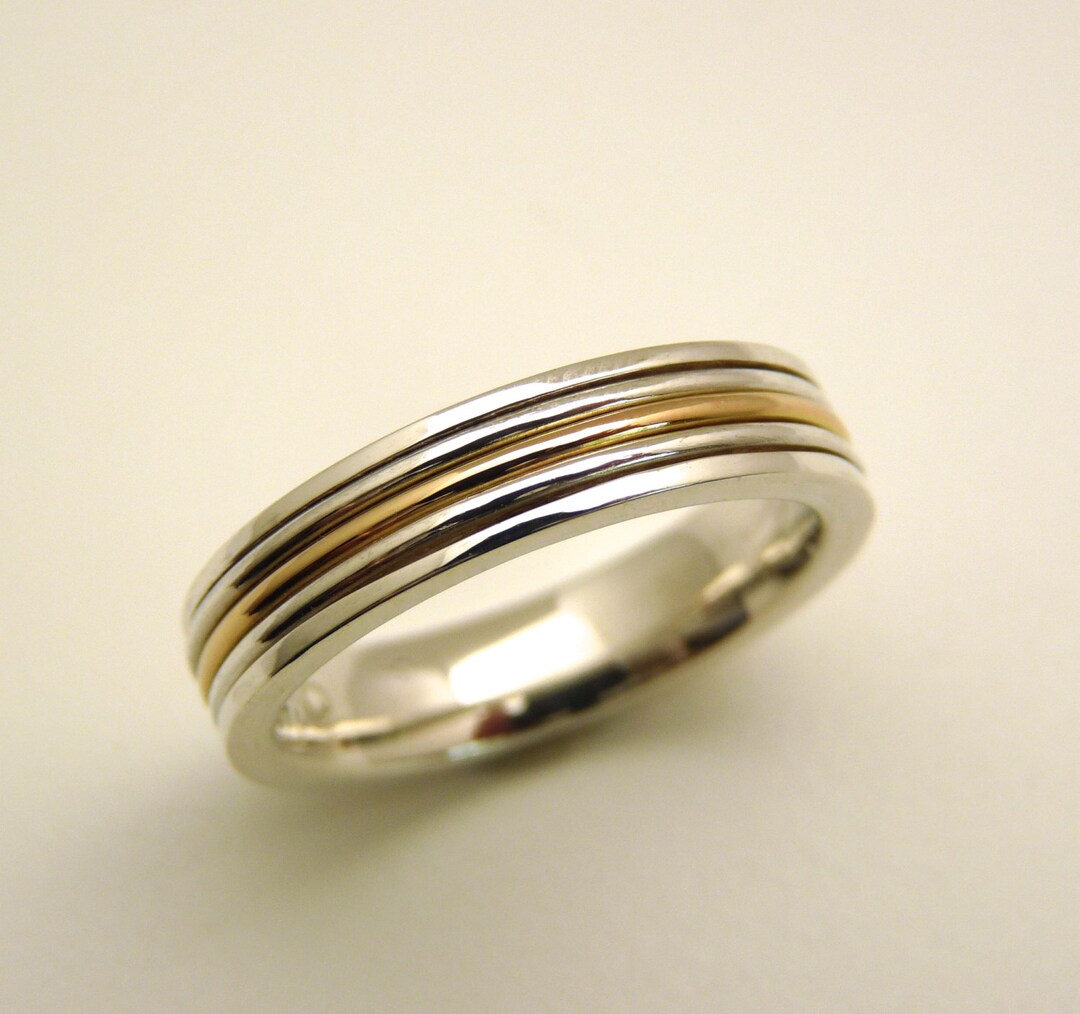 Forged Silver Band, Multiple Rings Silver Band, Silver and Gold Band ...