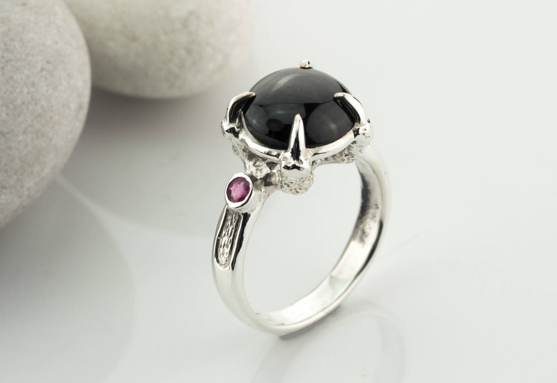 Silver Black Ring Silver Gemstone Rings Black Star Silver - Etsy