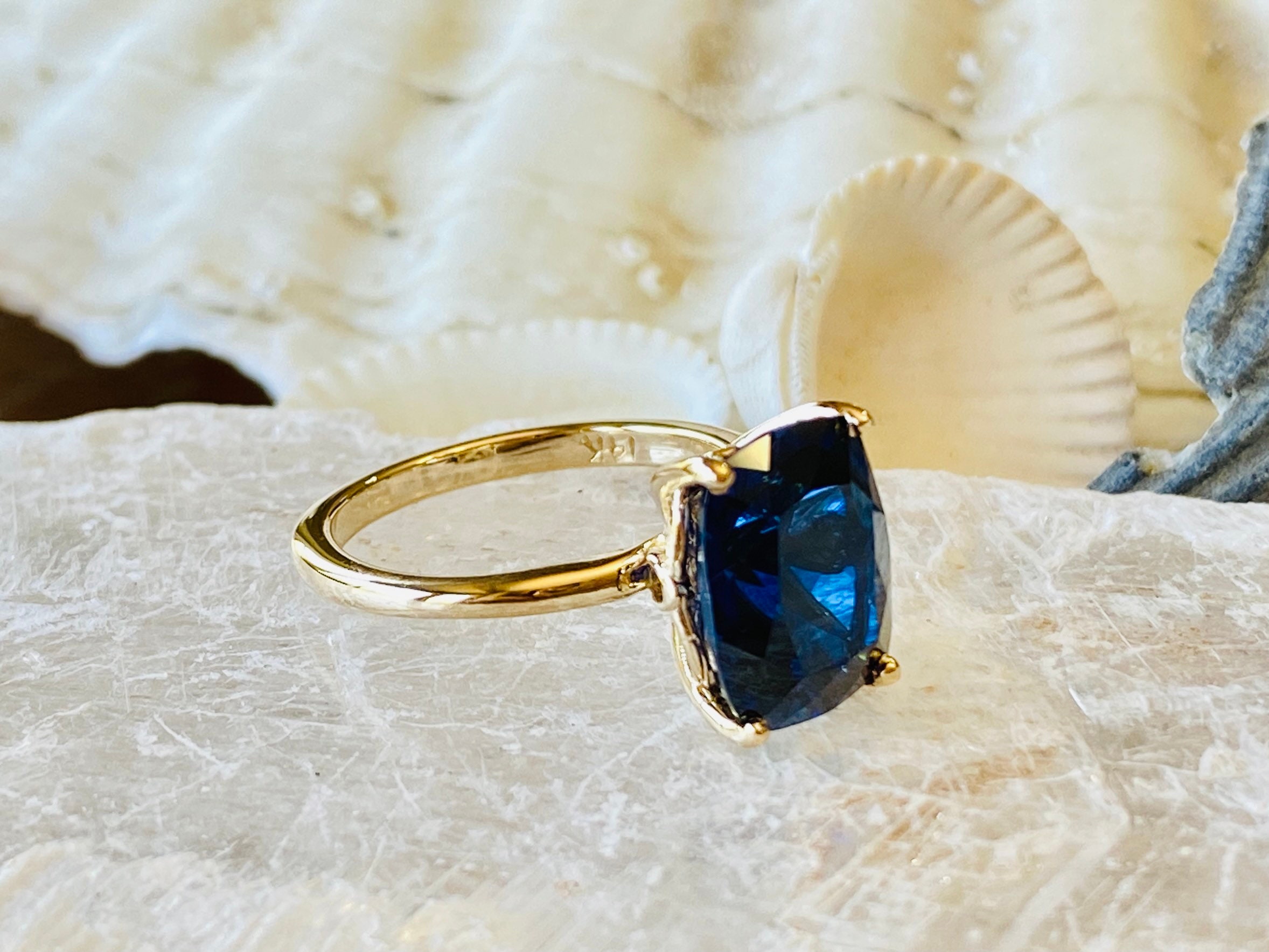 14k Gold Sapphire Ring Sapphire Engagement Ring Elongated | Etsy