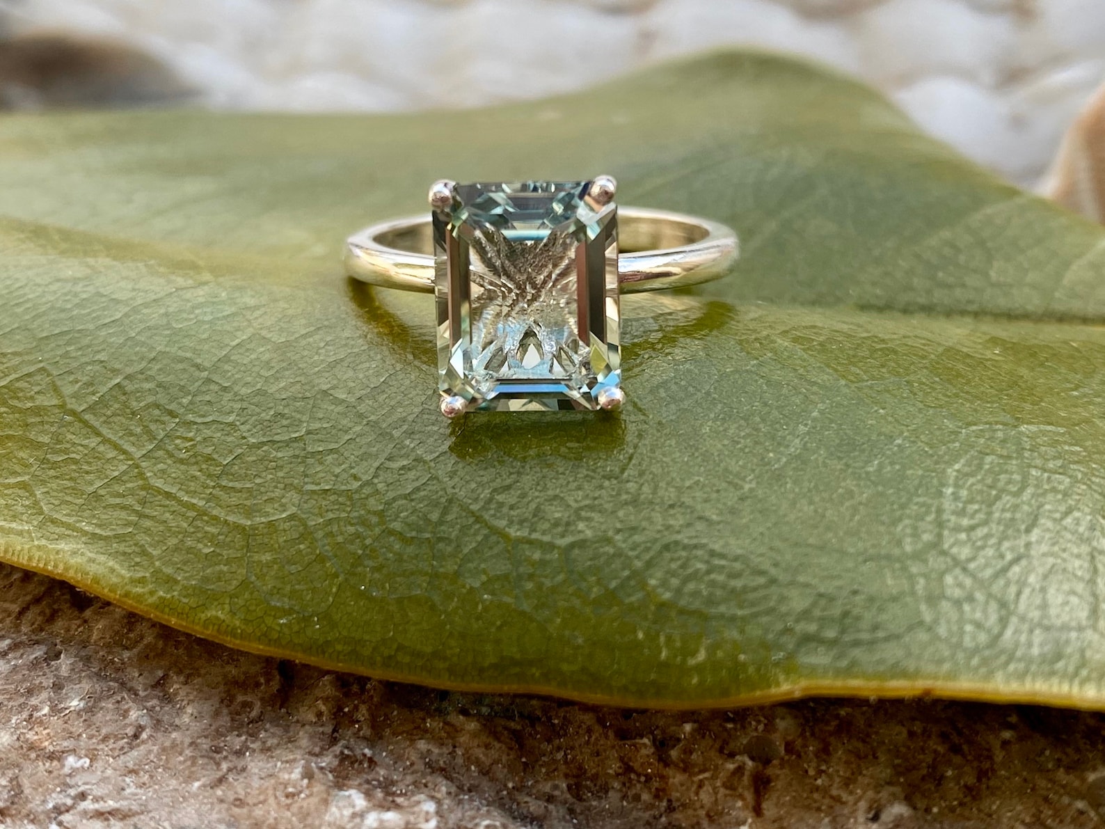 Prasiolite Ring Green Amethyst Ring Emerald Cut Prasiolite - Etsy