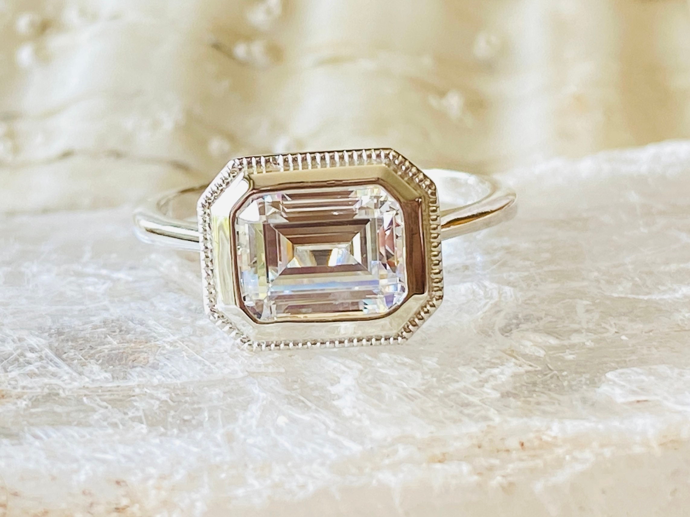 Emerald Cut Engagement Ring Emerald Cut Ring East West Ring | Etsy