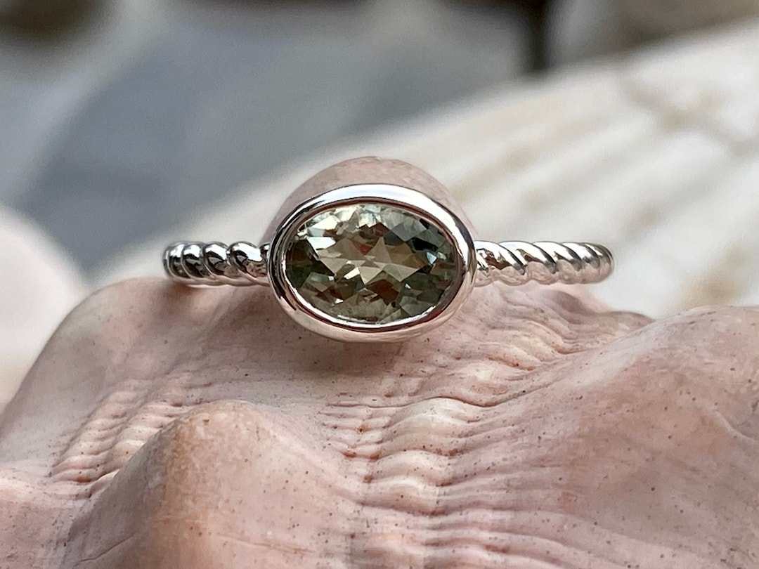 Prasiolite Ring, Green Amethyst Ring, Oval Prasiolite Ring, East West ...
