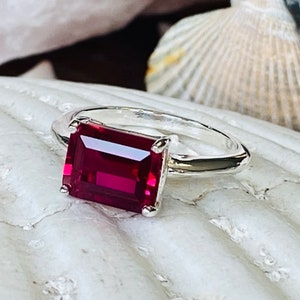 14k Emerald Cut Ruby Ring, Emerald Cut Ruby, Ruby Engagement Ring ...