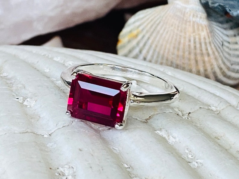 14k Emerald Cut Ruby Ring, Emerald Cut Ruby, Ruby Engagement Ring, Solitaire Setting, Gold Ruby ...