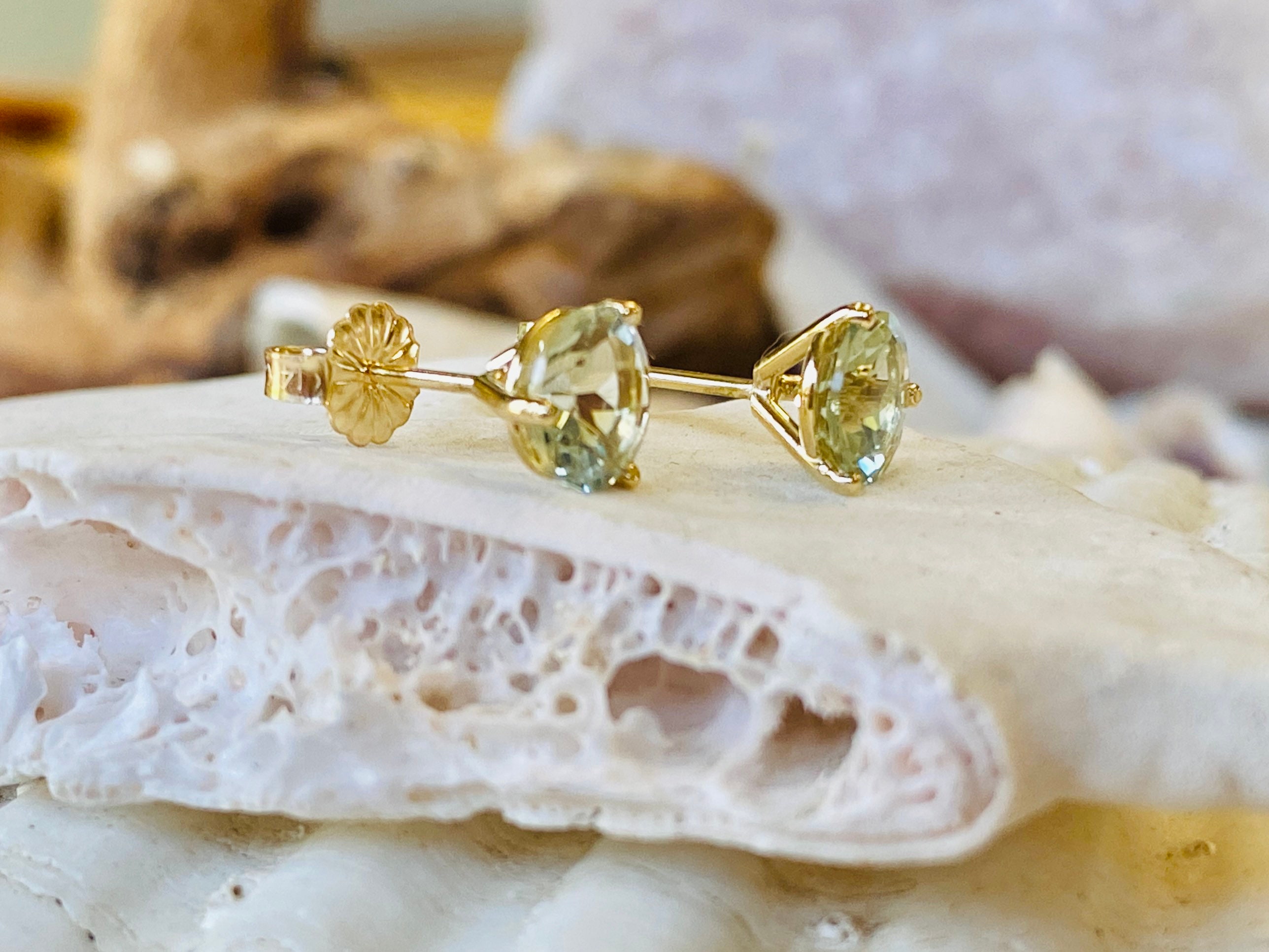 Prasiolite Earrings Prasiolite Stud Earrings Green Amethyst | Etsy