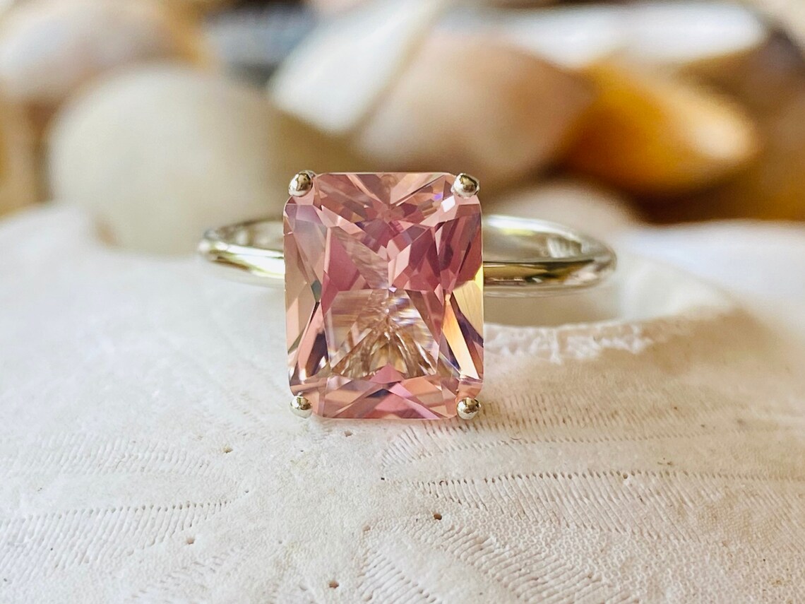 Radiant Cut Solitaire Morganite Ring Morganite Engagement | Etsy