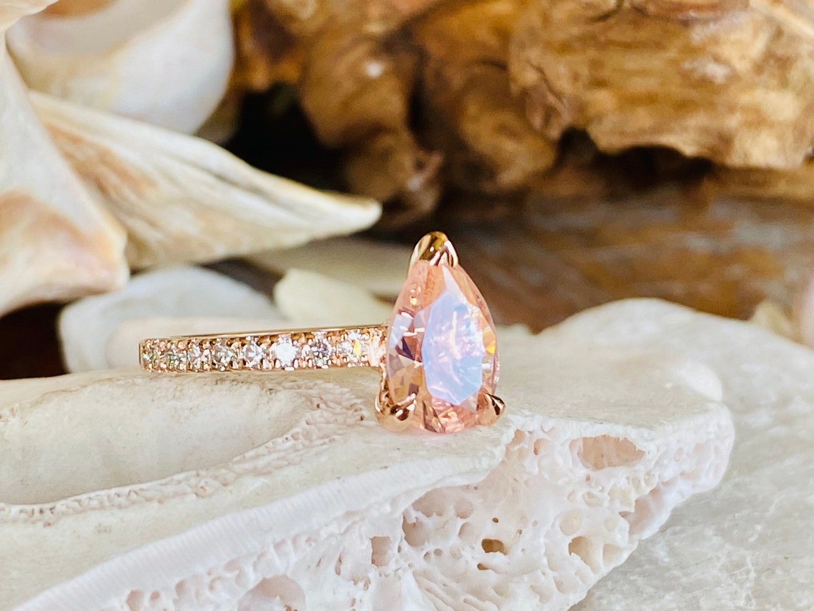 14k Pear Cut Morganite Ring Morganite Engagement Ring Pave - Etsy