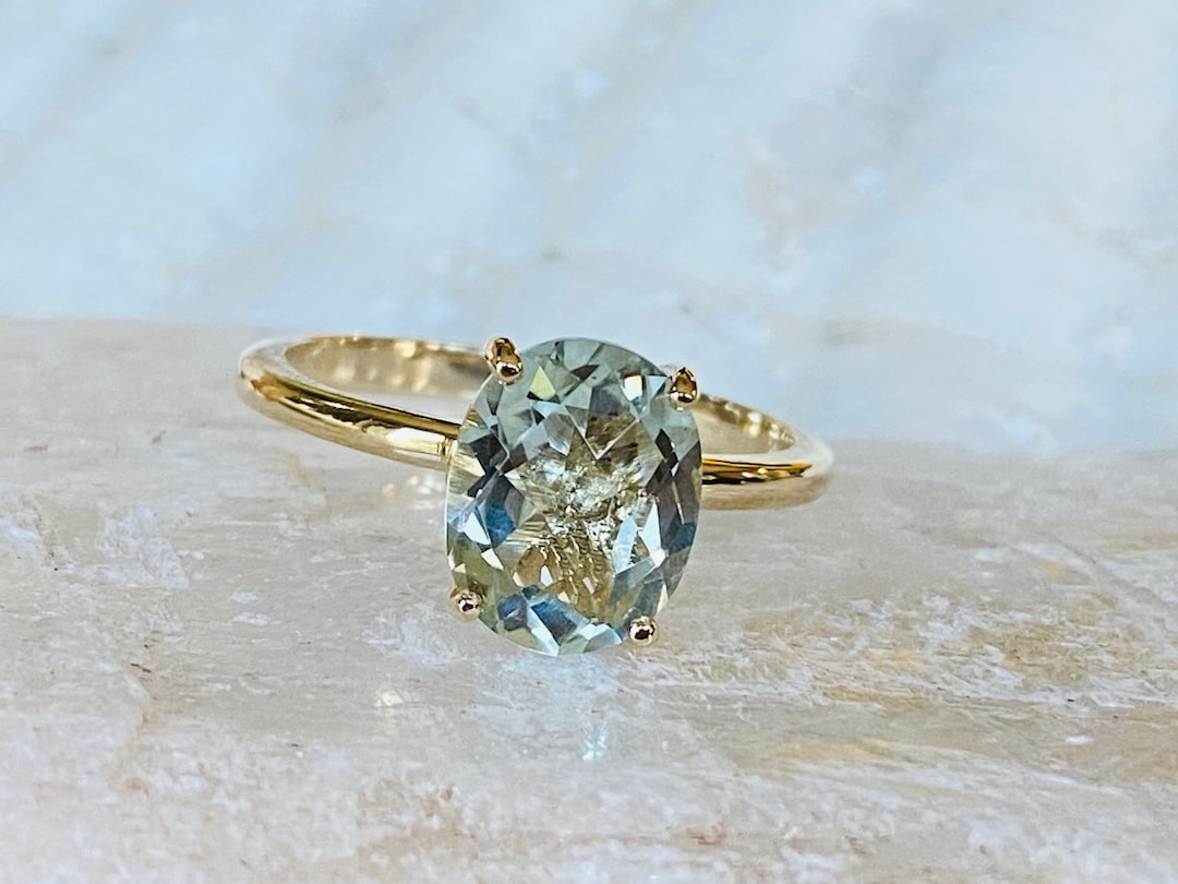 14k Gold Prasiolite Ring, Green Amethyst Ring, 3.00ct. Oval Ring ...
