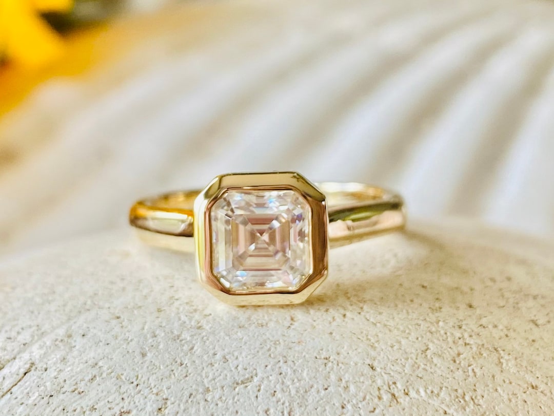 Asscher Cut Moissanite Engagement Ring, 1.00ct Asscher Cut Engagement ...