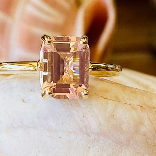 Cushion Cut Morganite Engagement Ring Rose Gold Solitaire Etsy