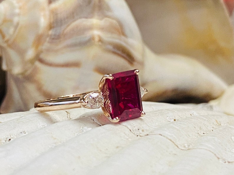 Three Stone Ruby Ring Ruby Engagement Ring Three Stone - Etsy