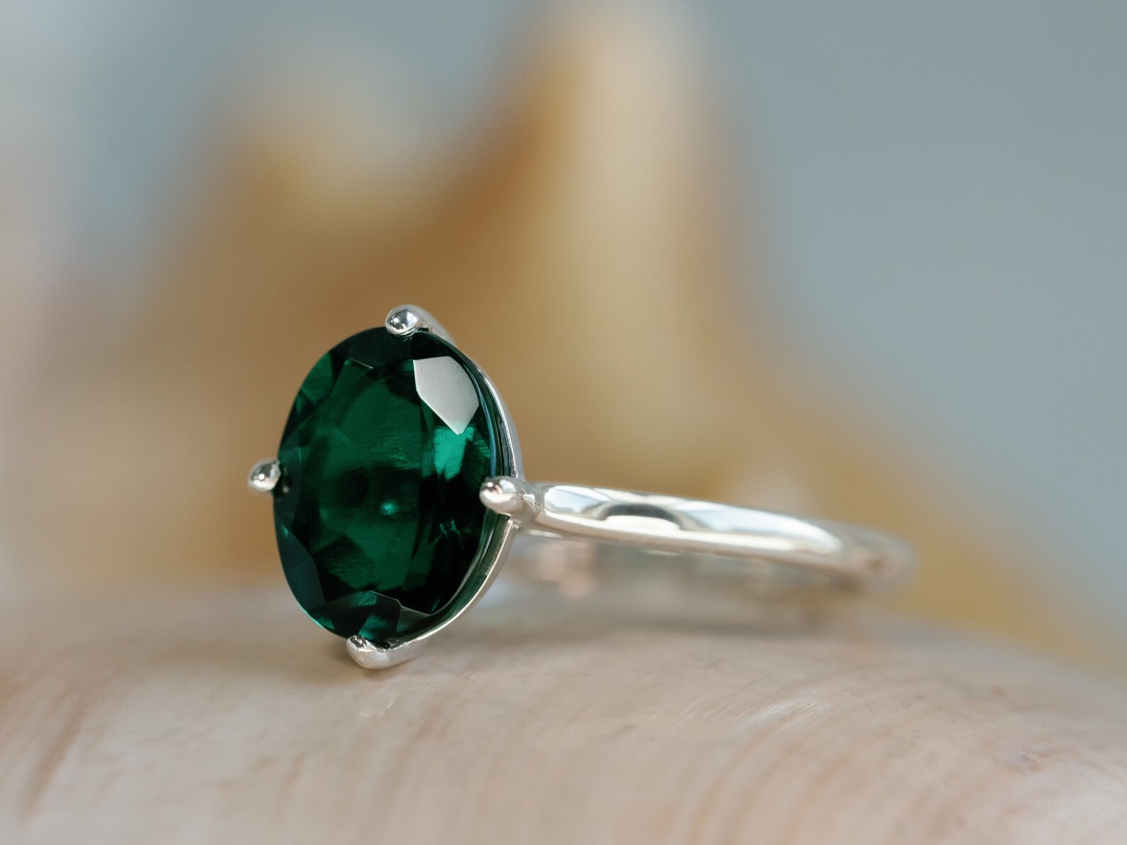 14k Emerald Ring, Green Emerald Ring, Oval Cut Emerald, 3.00ct Emerald ...