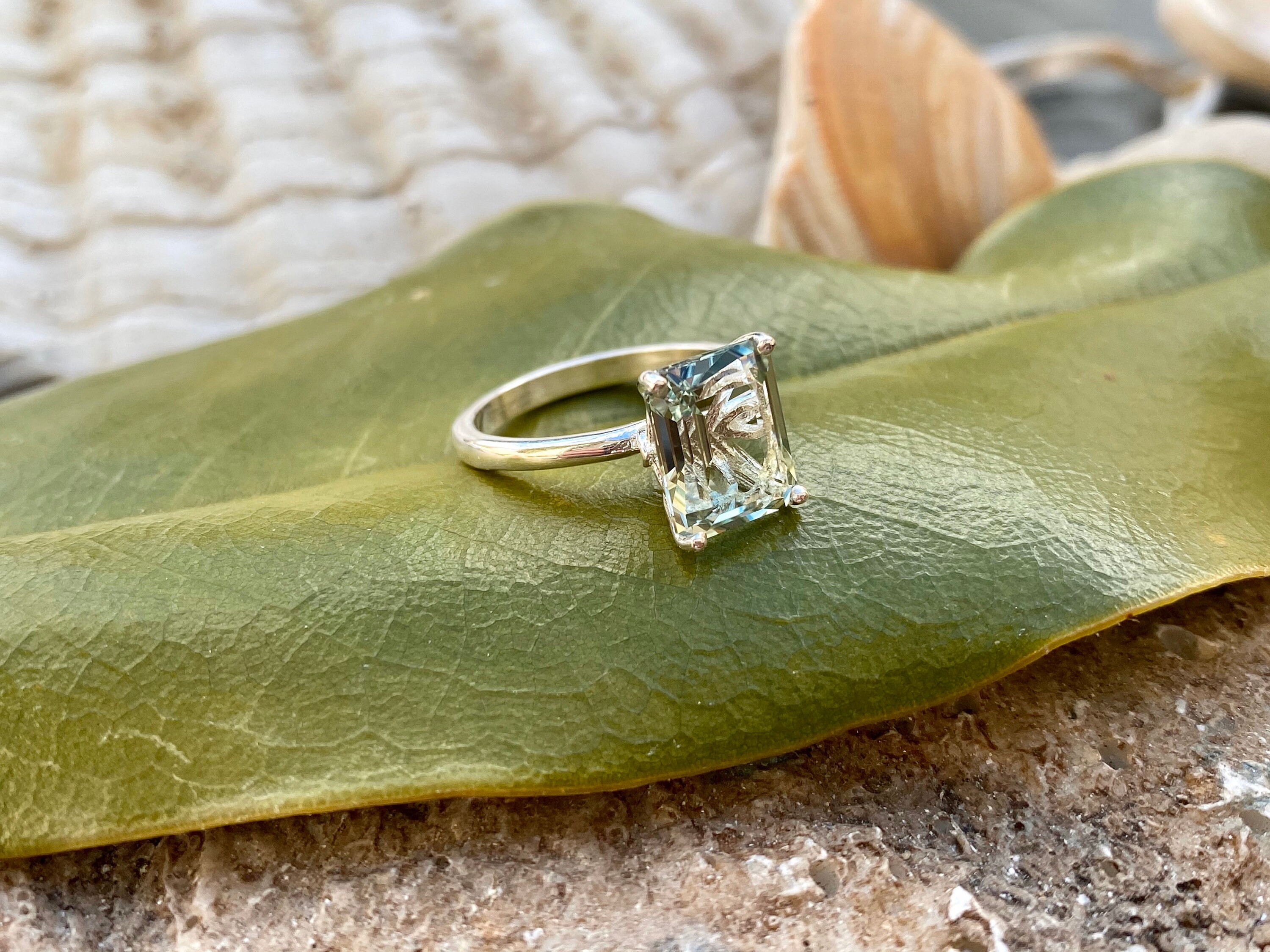 Prasiolite Ring Green Amethyst Ring Emerald Cut Prasiolite - Etsy