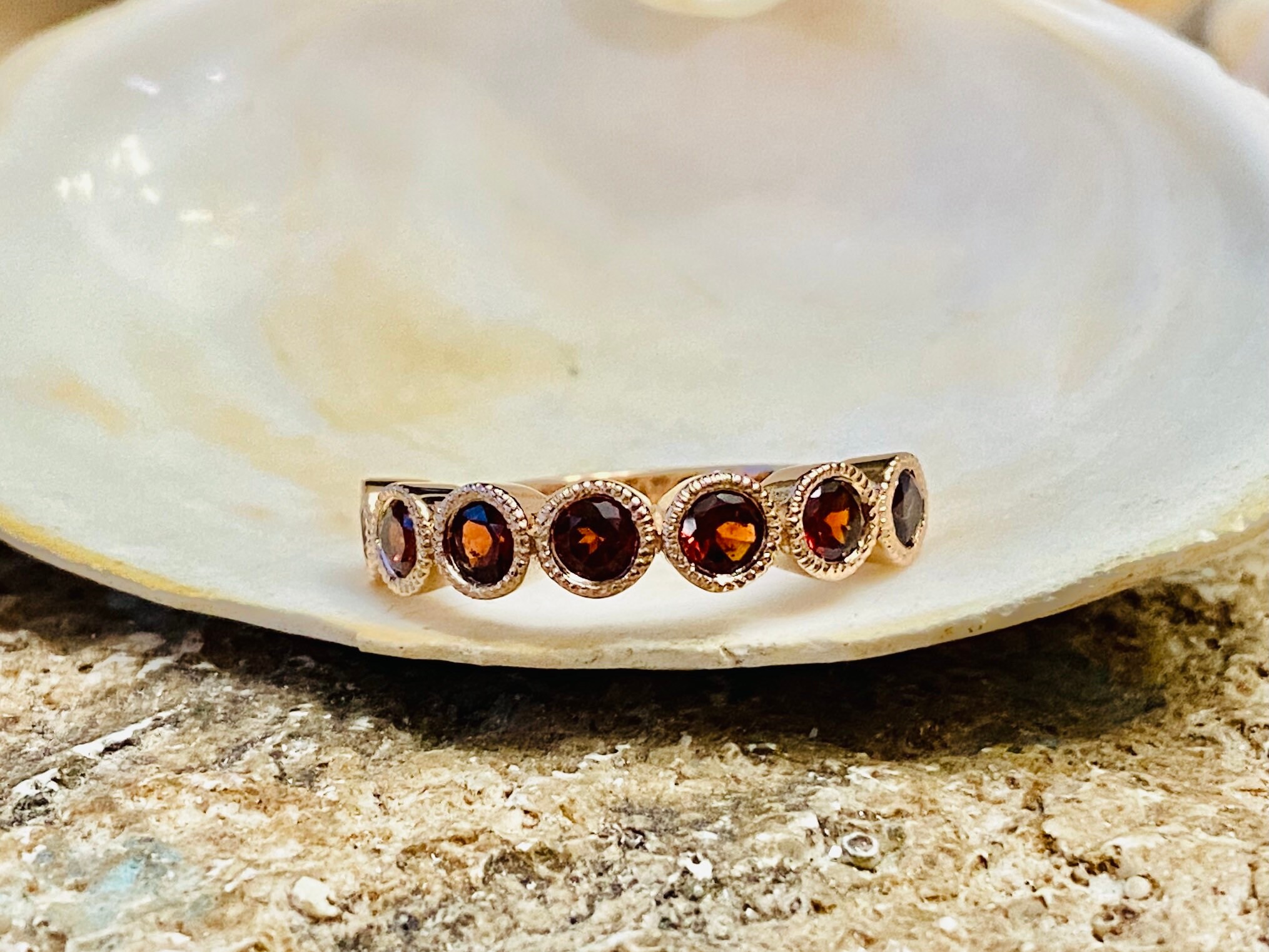 Garnet Ring Garnet Band Anniversary Band 7 Stone | Etsy