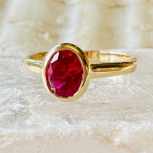 14k Gold Oval Ruby Ring, Ruby Engagement Ring, Gold Ruby Ring, Bezel ...