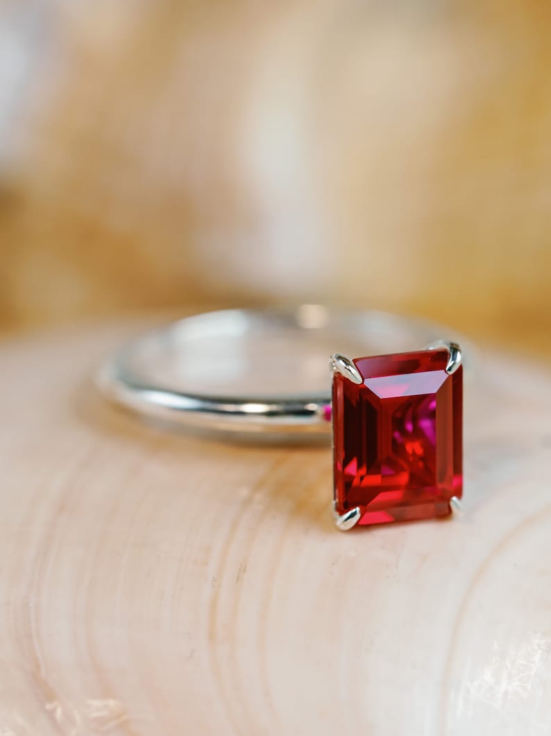 14k Emerald Cut Ruby Ring Emerald Cut Ruby Ruby Engagement - Etsy