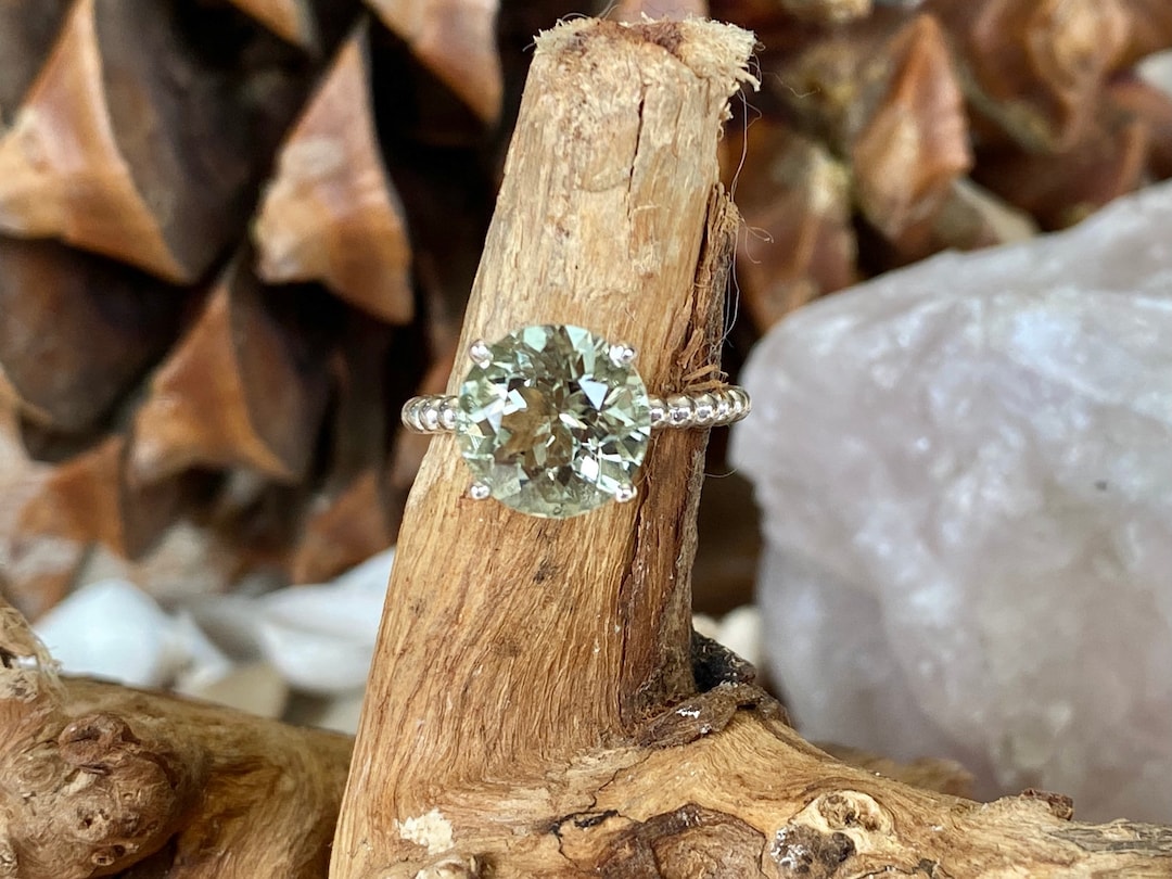 14k Prasiolite Ring, Large Round Prasiolite Ring, Green Amethyst Ring ...