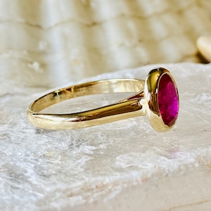 14k Gold Oval Ruby Ring, Ruby Engagement Ring, Gold Ruby Ring, Bezel ...