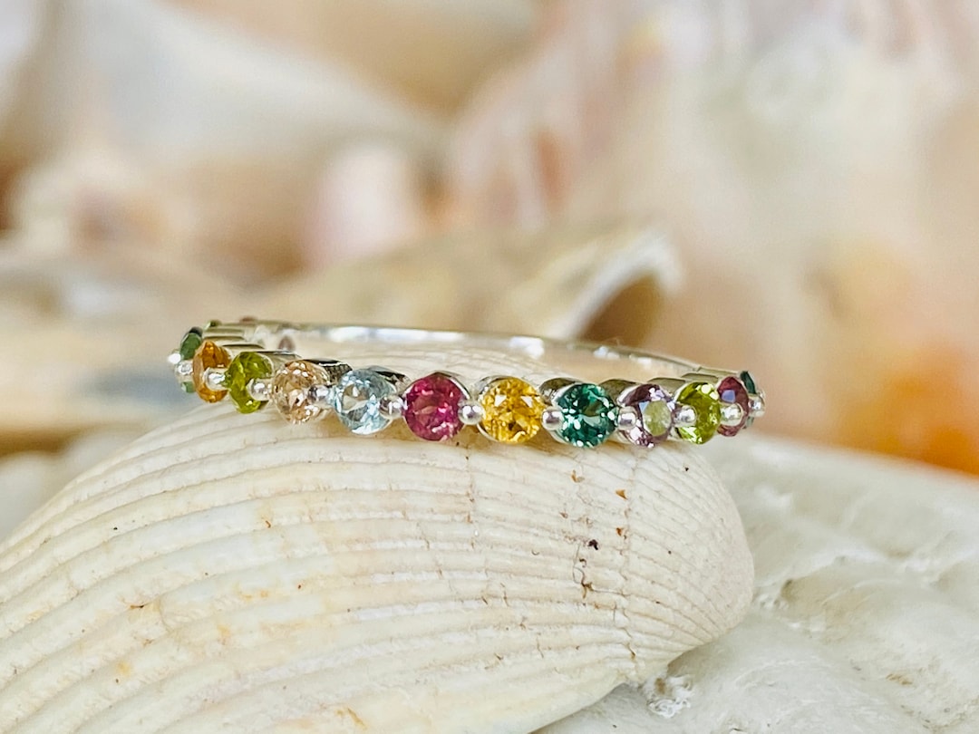 14k Tourmaline Ring, Multicolor Tourmaline Ring, Tourmaline Band ...