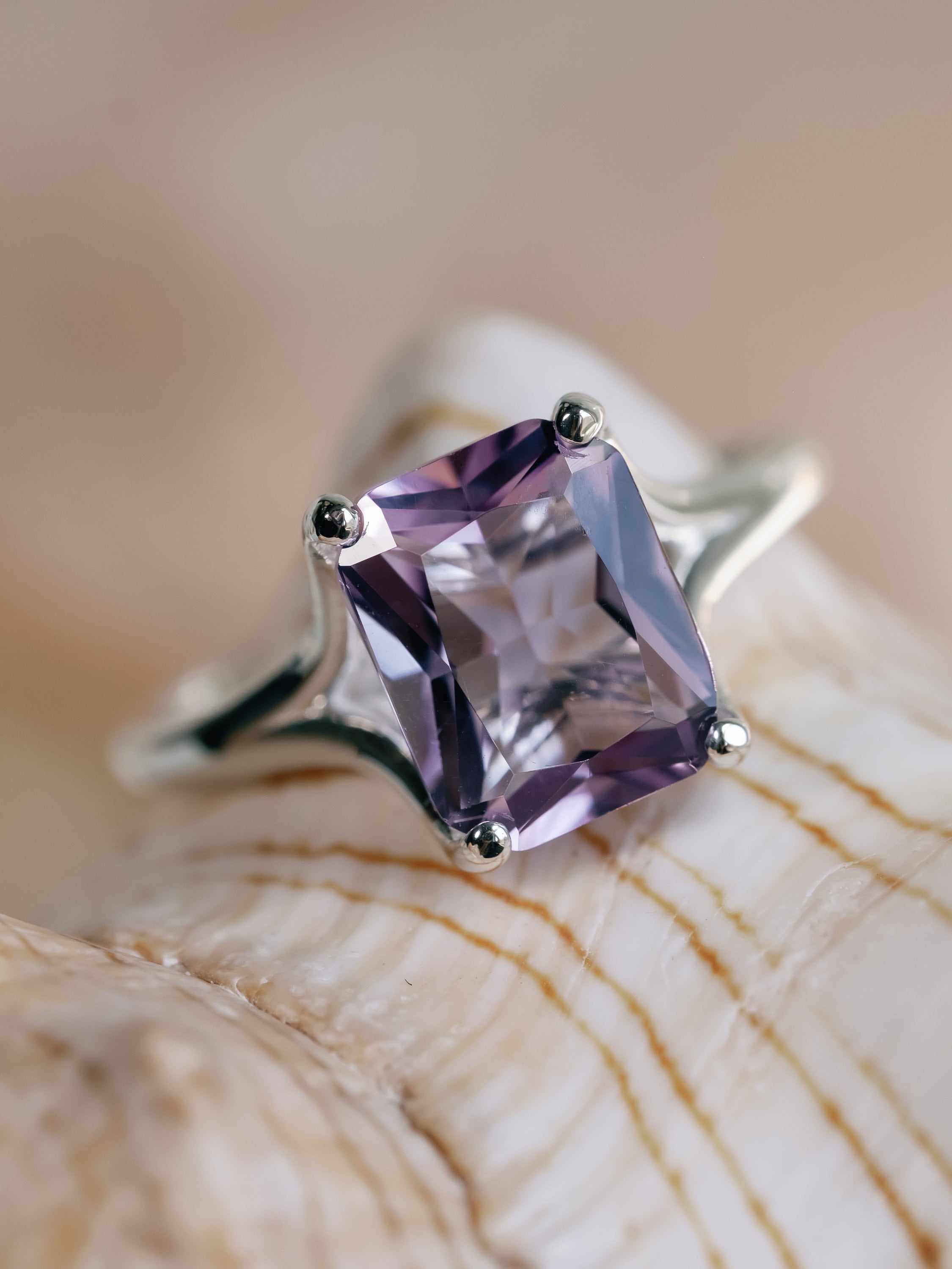 14k Rose De France Amethyst Ring, Radiant Cut Amethyst Ring, Sterling ...