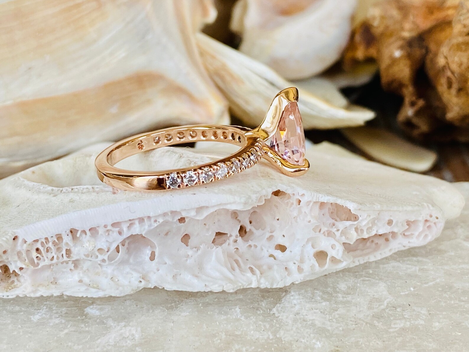 14k Pear Cut Morganite Ring Morganite Engagement Ring Pave - Etsy