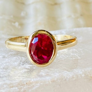14k Gold Oval Ruby Ring, Ruby Engagement Ring, Gold Ruby Ring, Bezel ...