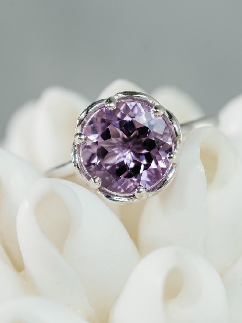 14k Rose De France Amethyst Ring, Round Amethyst Ring, Large Amethyst ...
