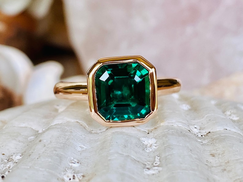 Asscher Cut Emerald Ring Emerald Engagement Ring Asscher Cut - Etsy