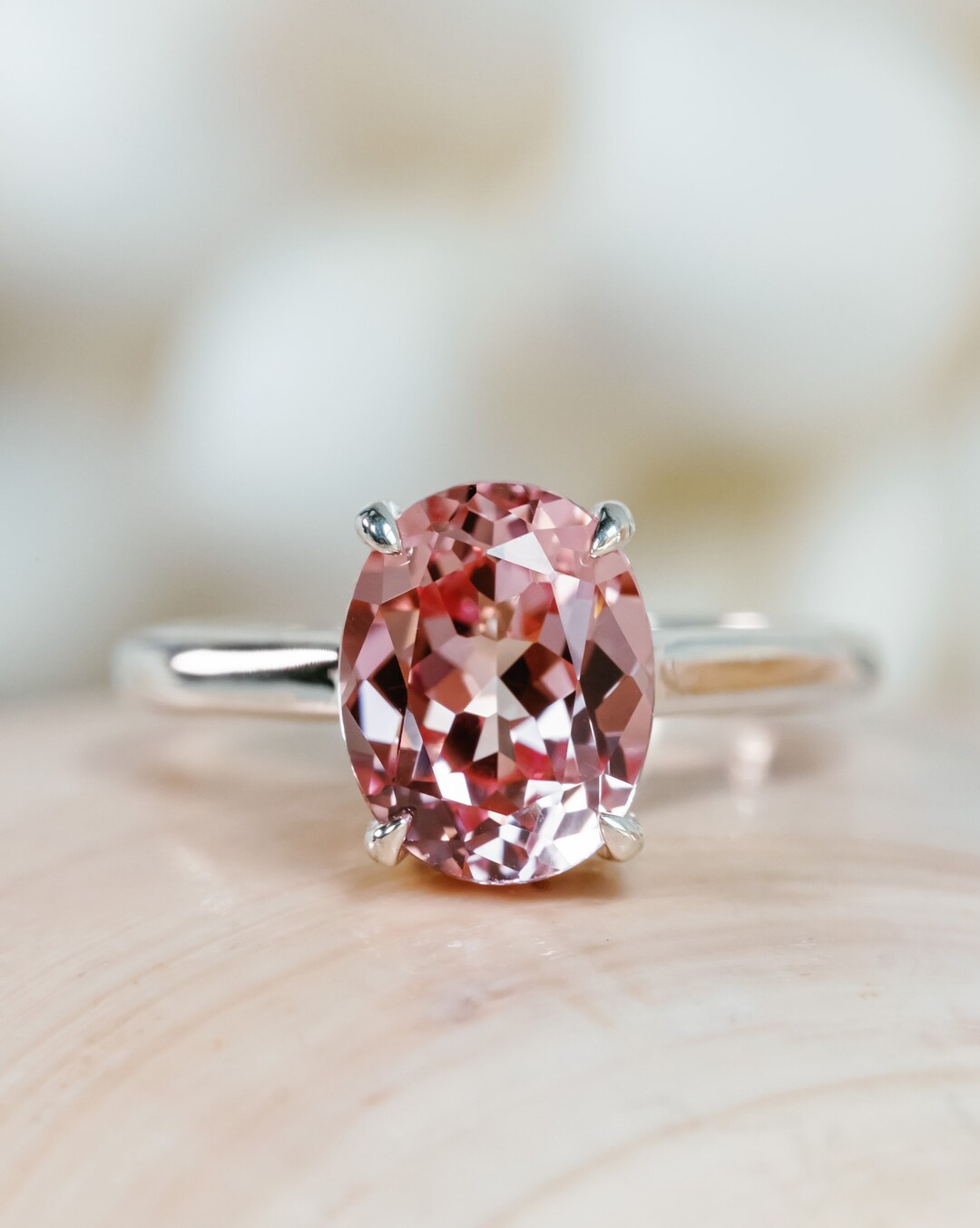 14k Padparadscha Sapphire Ring, Oval Pink Sapphire Ring, 2.5ct Pink ...