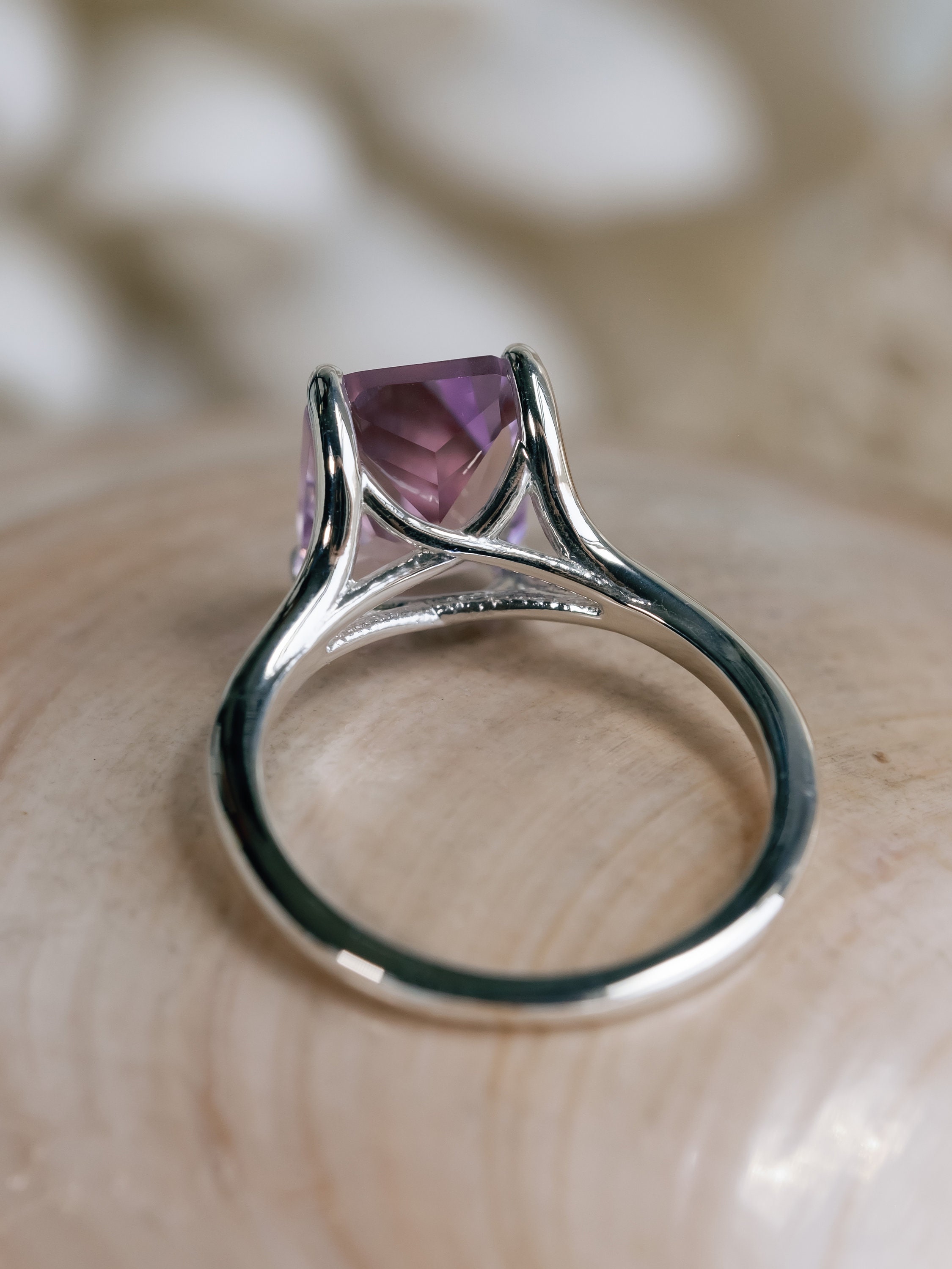 14k Rose De France Amethyst Ring, Radiant Cut Amethyst Ring, Sterling ...