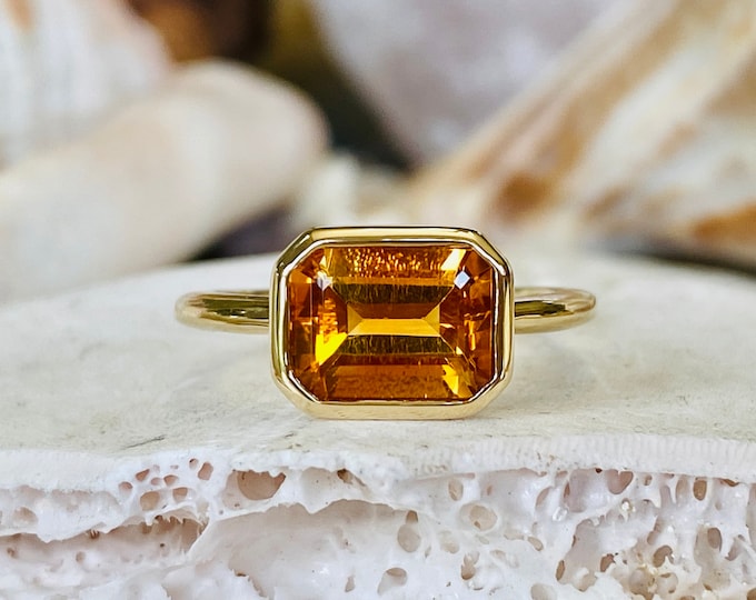 14k Gold Citrine Ring, Yellow Citrine Ring, Bezel Citrine Ring ...