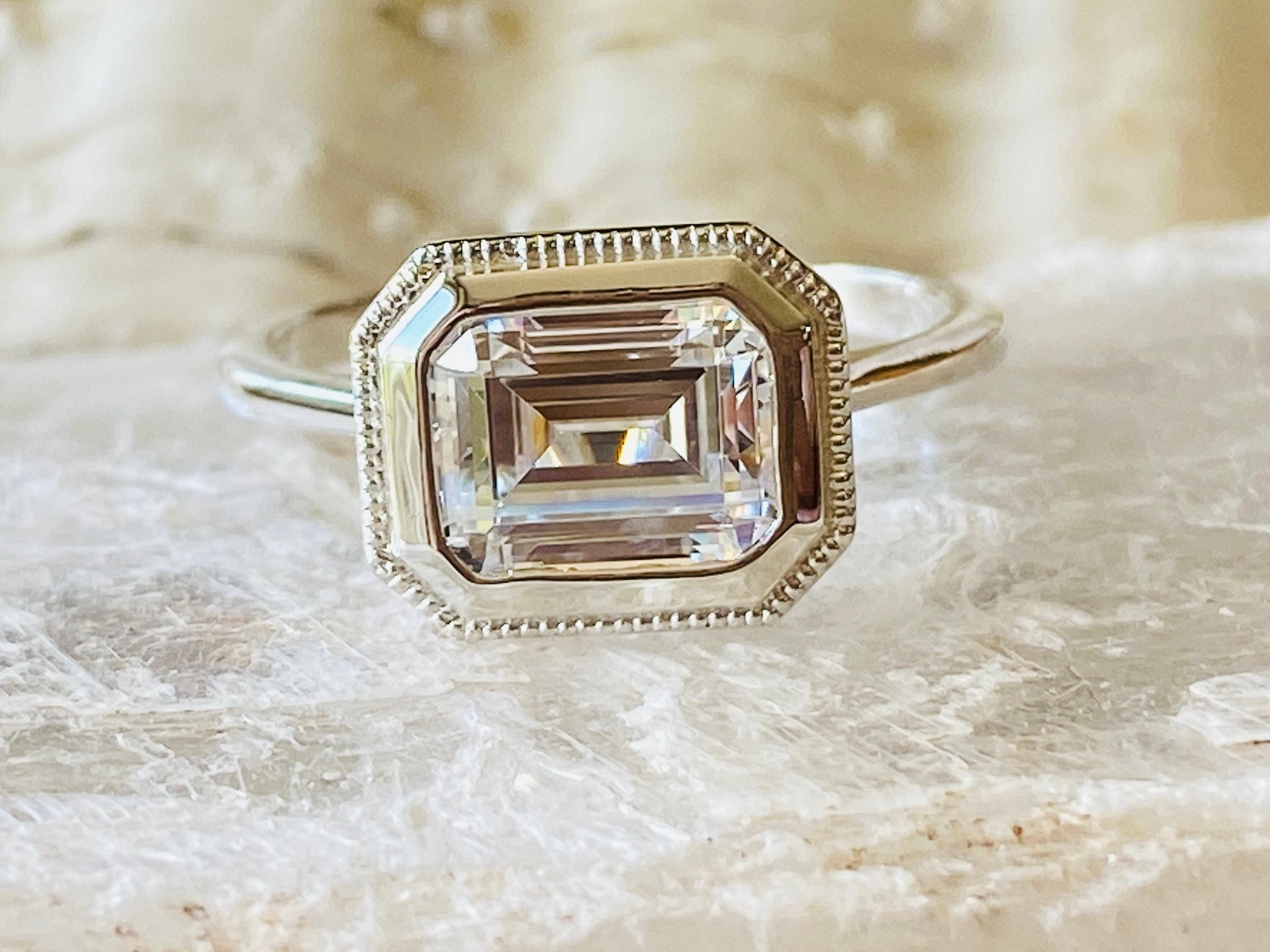Emerald Cut Engagement Ring Emerald Cut Ring East West Ring | Etsy