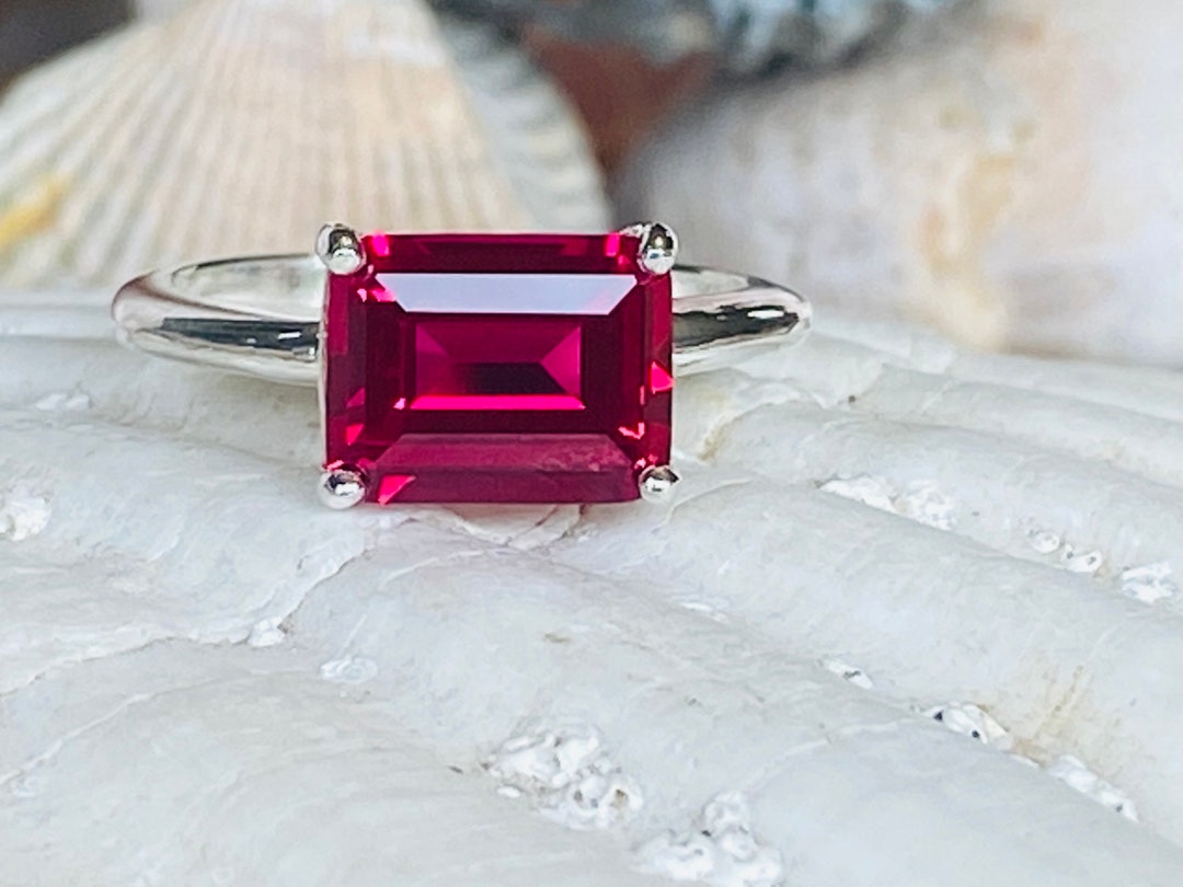 14k Emerald Cut Ruby Ring, Emerald Cut Ruby, Ruby Engagement Ring ...