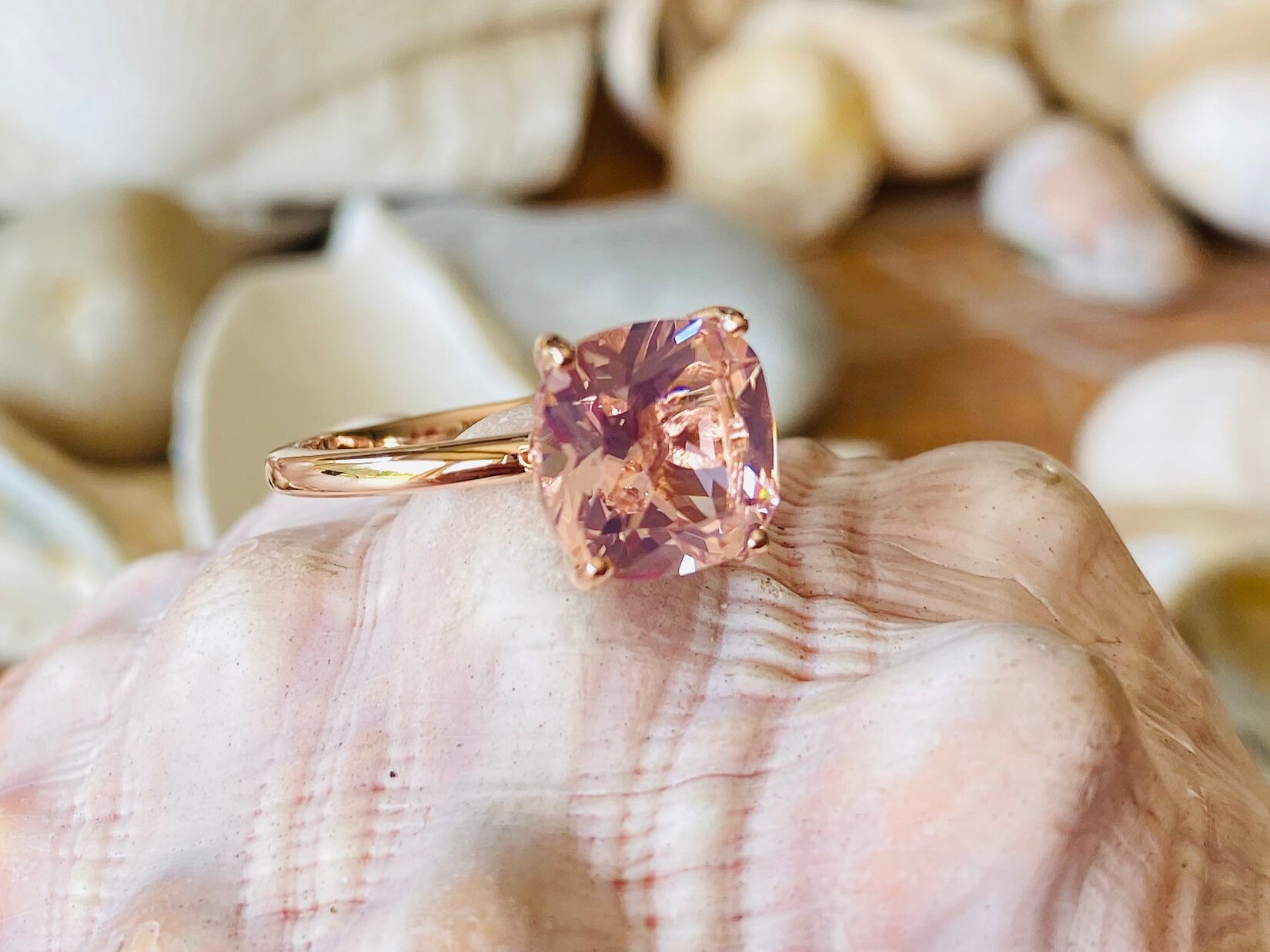 Cushion Cut Solitaire Morganite Ring Morganite Engagement | Etsy