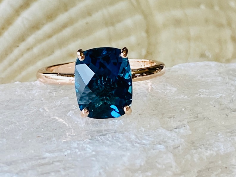 14k London Blue Topaz Ring 3.00ct Cushion Cut London Blue - Etsy