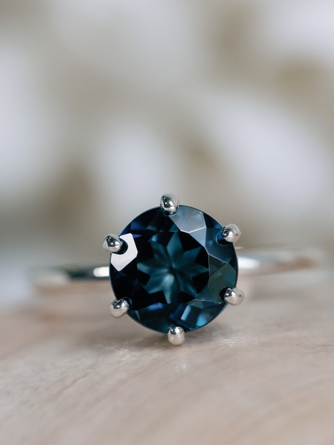 14k London Blue Topaz Ring, Round London Blue Topaz Ring, Sterling ...