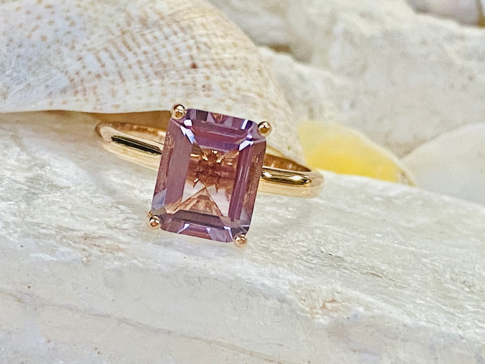 14k Rose De France Amethyst Ring Emerald Cut Amethyst Ring - Etsy