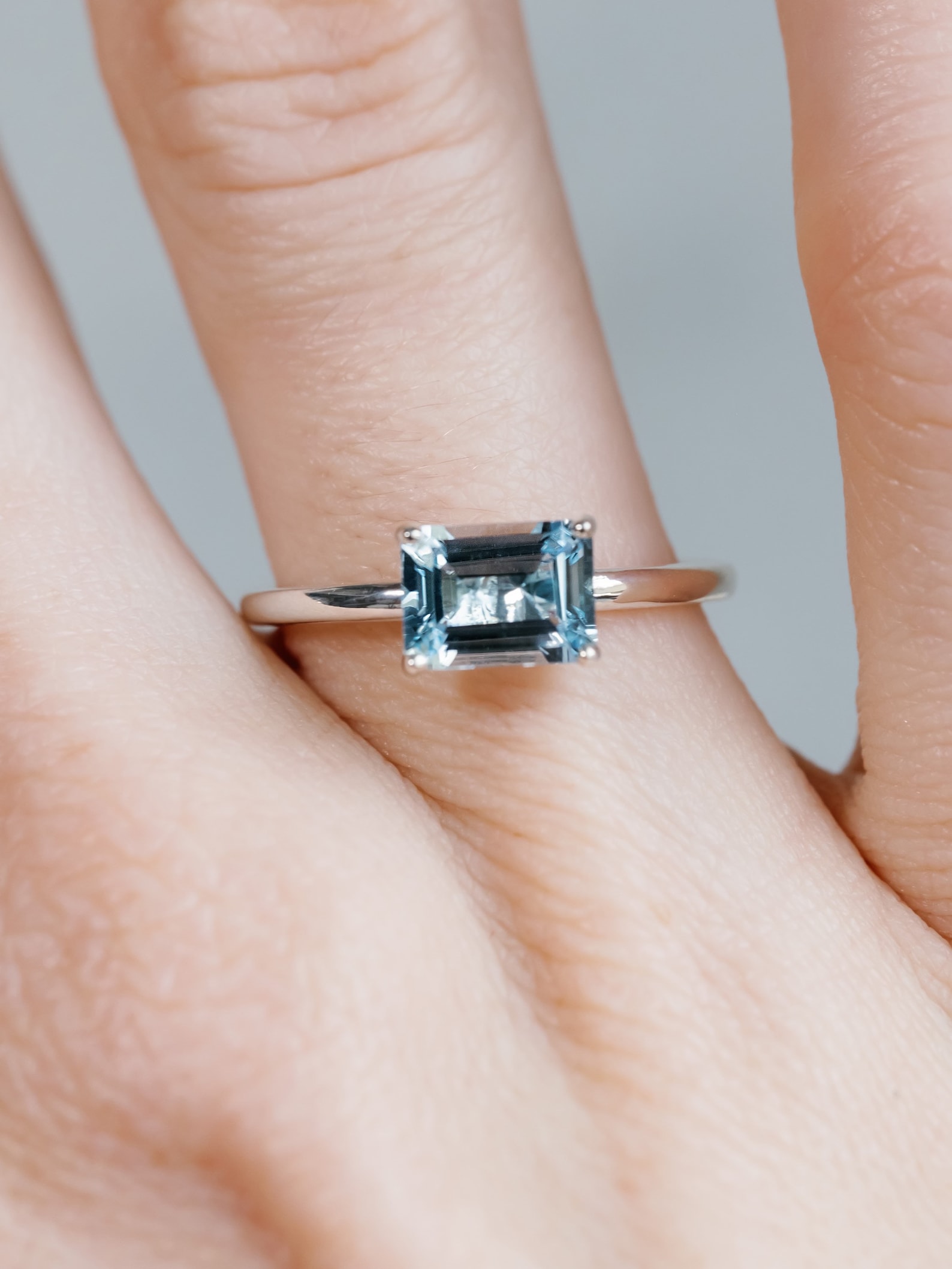14k Sky Blue Topaz Ring, Natural Blue Topaz Ring, Emerald Cut Blue ...
