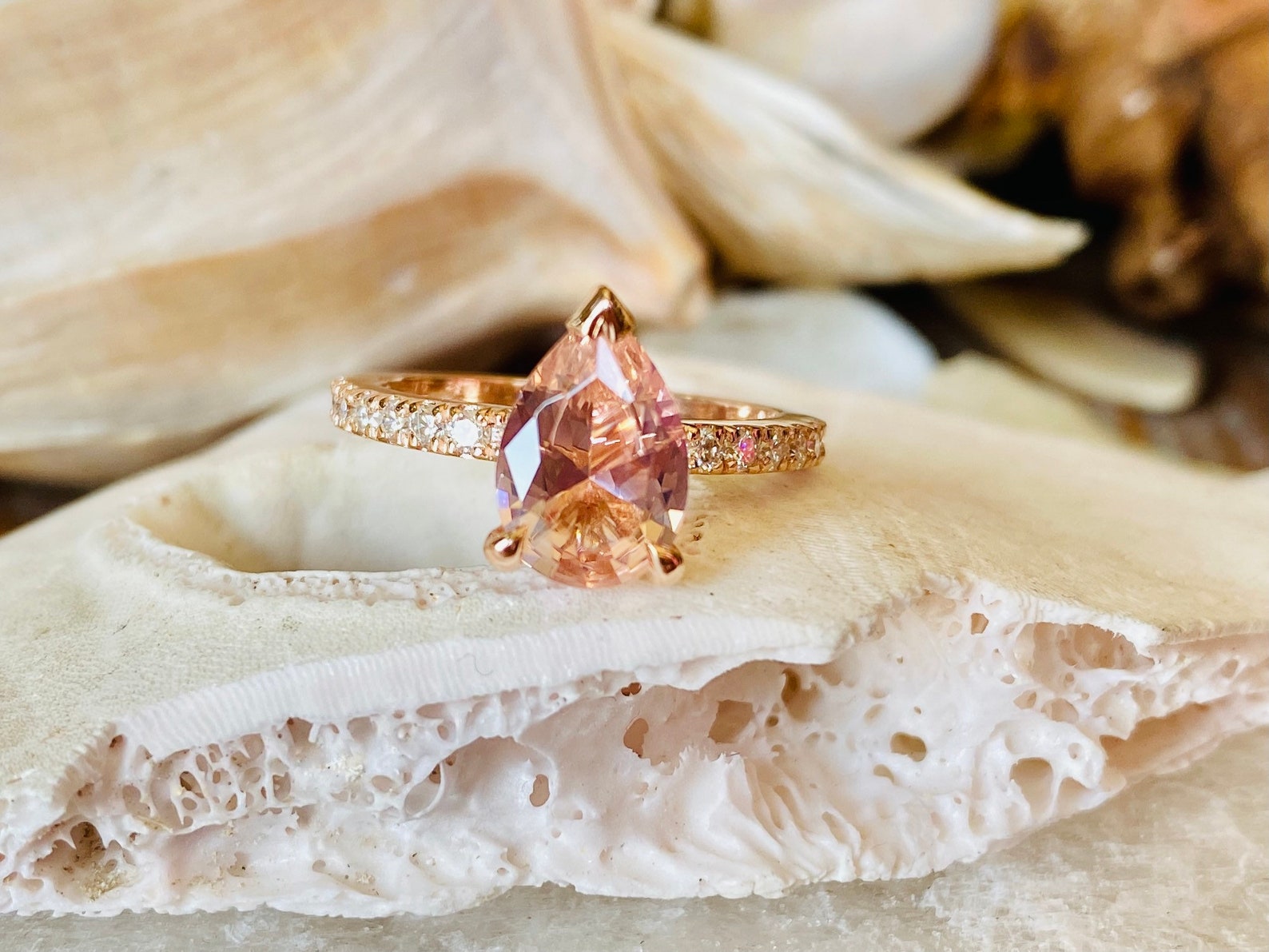 14k Pear Cut Morganite Ring Morganite Engagement Ring Pave - Etsy