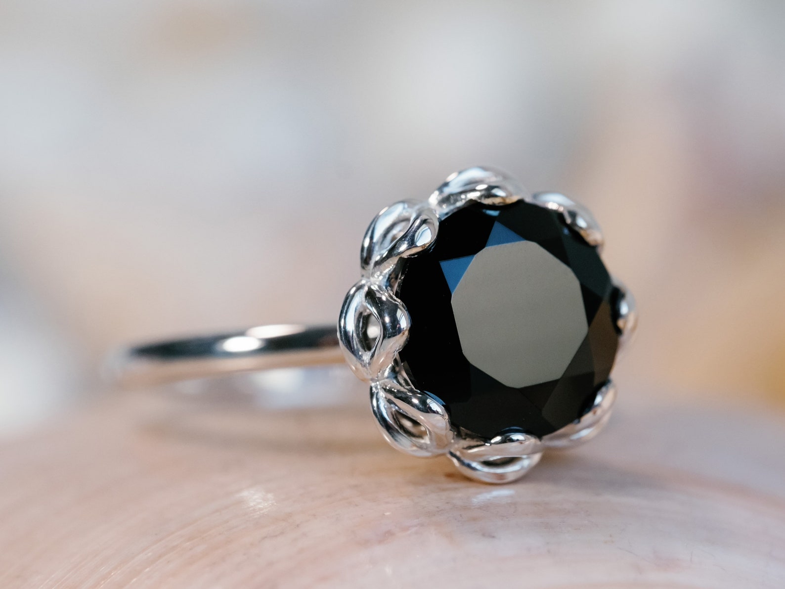 Large Black Spinel Ring, 14k Spinel Ring, Spinel and Silver Ring, Black ...