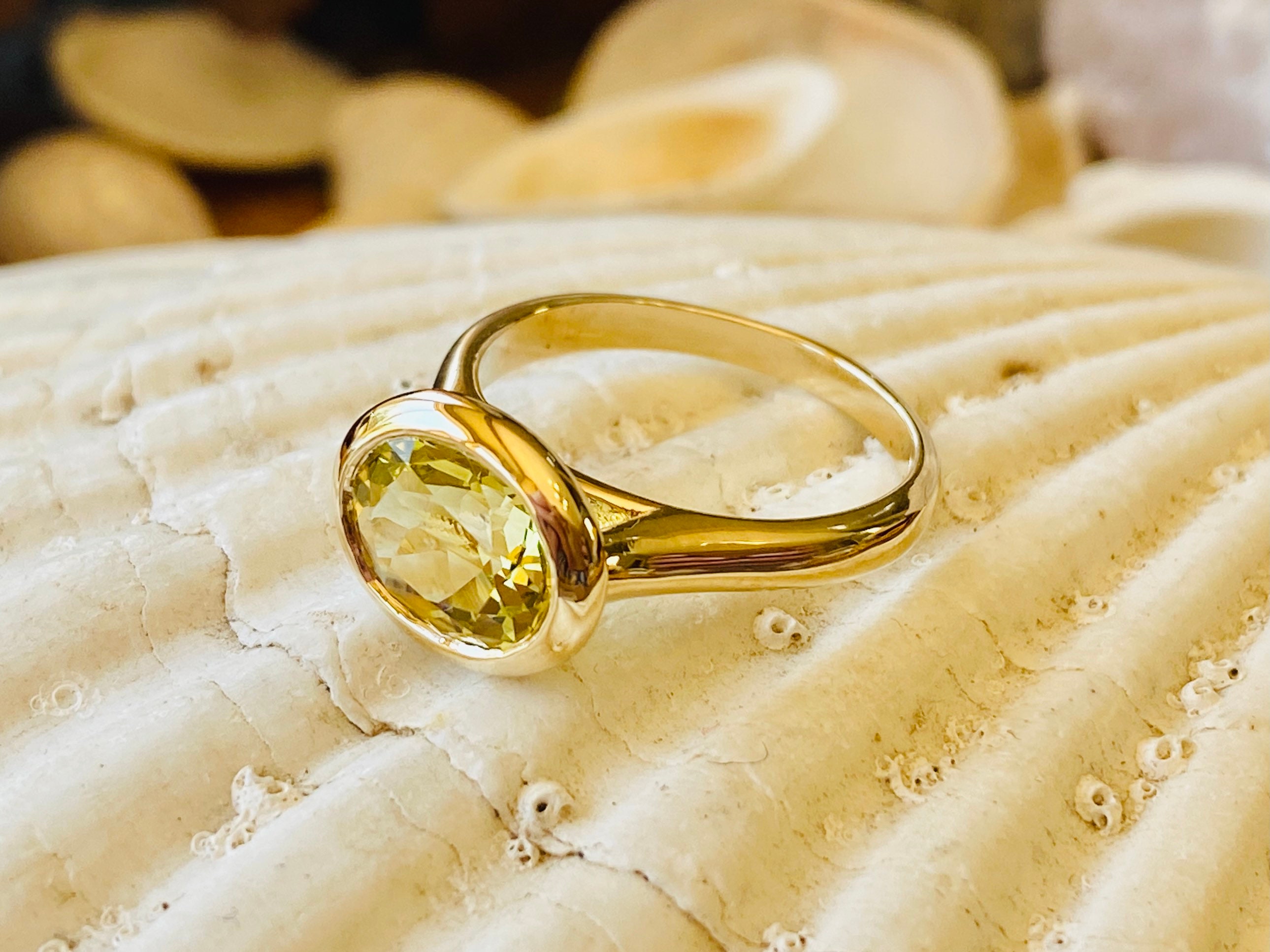 14k Gold Citrine Ring, Lemon Citrine Ring, East West Ring, Oval Cut ...